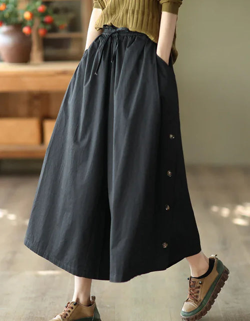 Loose Fit Wide-Leg Side Buttons Cotton Linen Pants – Islinen